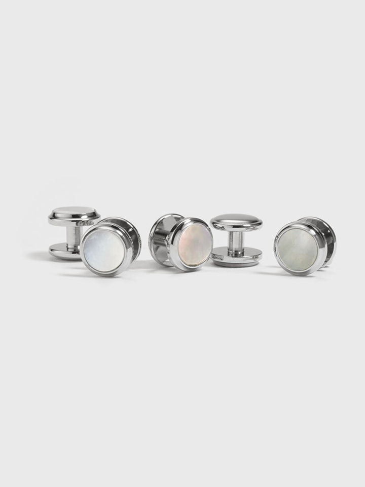 Silver Pearl Button Studs | The Black Tux